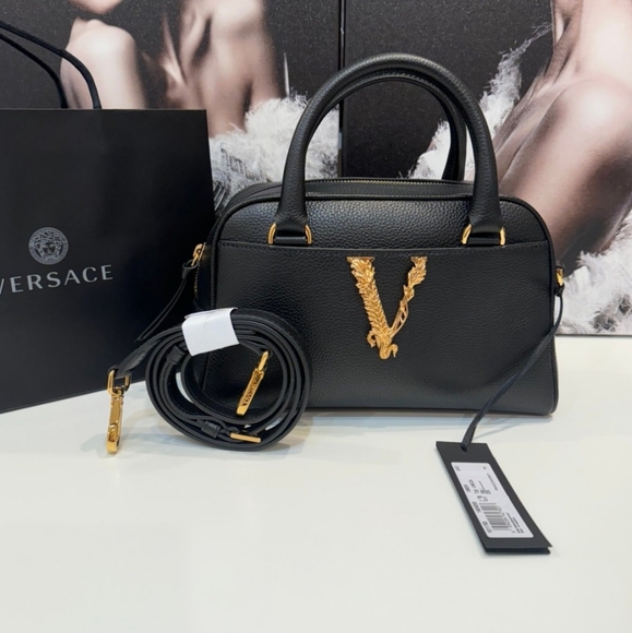 Versace | Bags | Auth Versace Virtus Bowling Top Handle Crossbody Bnwt ...